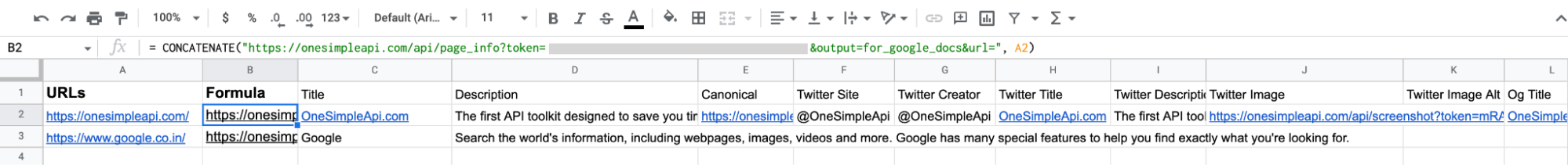 How to extract web page information and meta tags into a spreadsheet?|OneSimpleApi.com