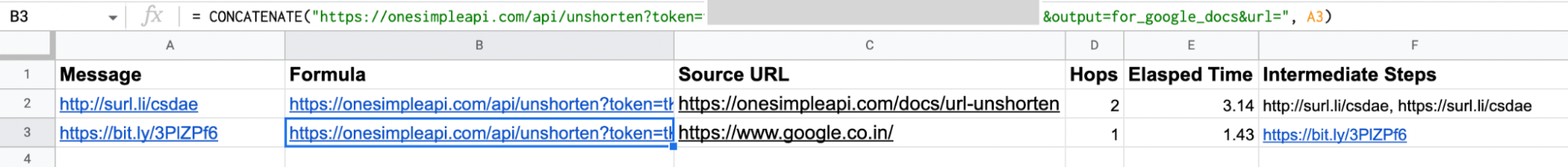 Learn how to recover the original URL from any shortened URL in a spreadsheet.|OneSimpleApi.com